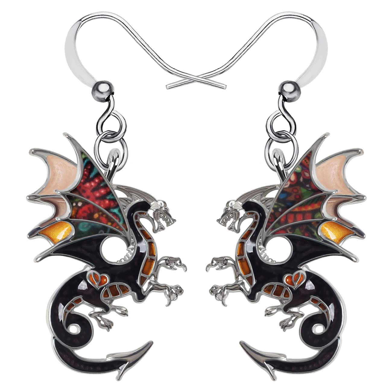 Enamel Alloy Dragon Earrings Fantasy Dinosaur Drop Dangle Fashion Jewelry For Women Charm Gift (Brown)