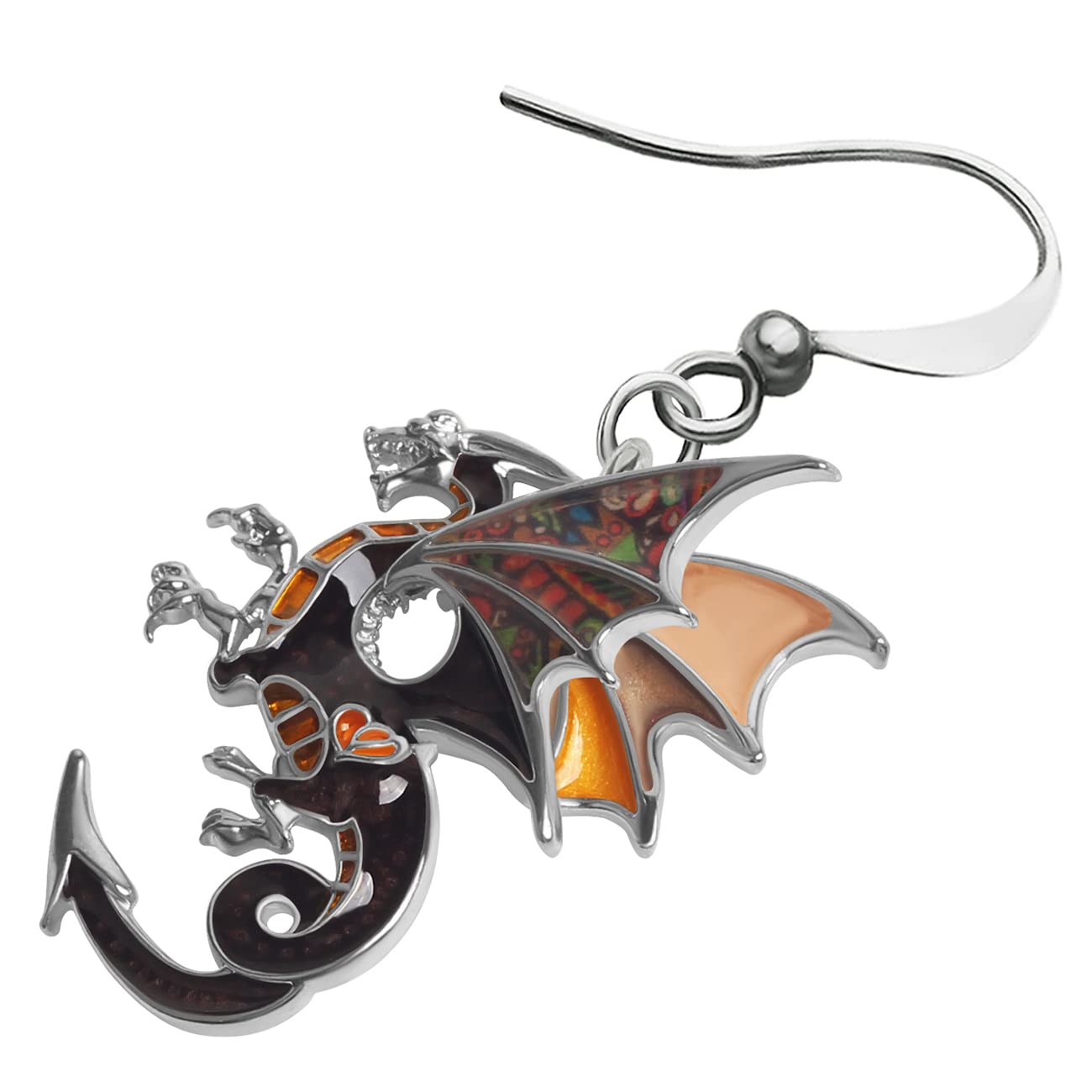 Enamel Alloy Dragon Earrings Fantasy Dinosaur Drop Dangle Fashion Jewelry For Women Charm Gift (Brown)