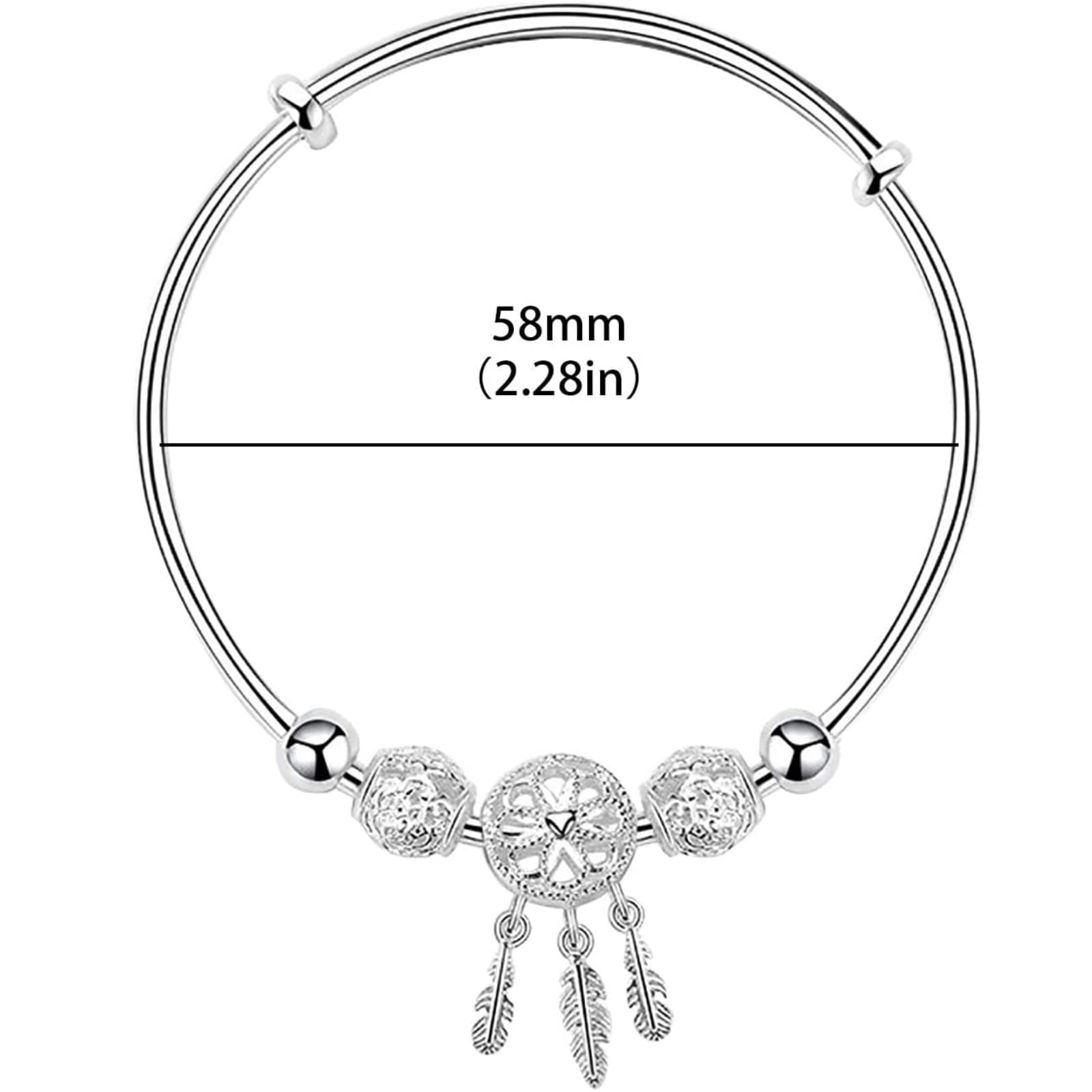 yijan Dreamcatcher Bracelet,S925 Sterling Silver Fashion Elegant Dream Catcher,Adjustable Tassel Feather Charm Bracelet Bangle,Fashion Elegant Jewelry Accessories for Women/Mum/Wife/Girlfriend