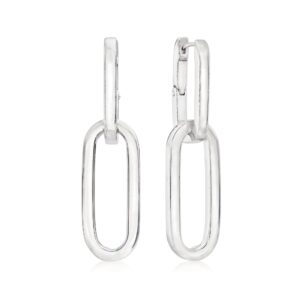 Ross-Simons Italian Sterling Silver Paper Clip Link Hoop Drop Earrings