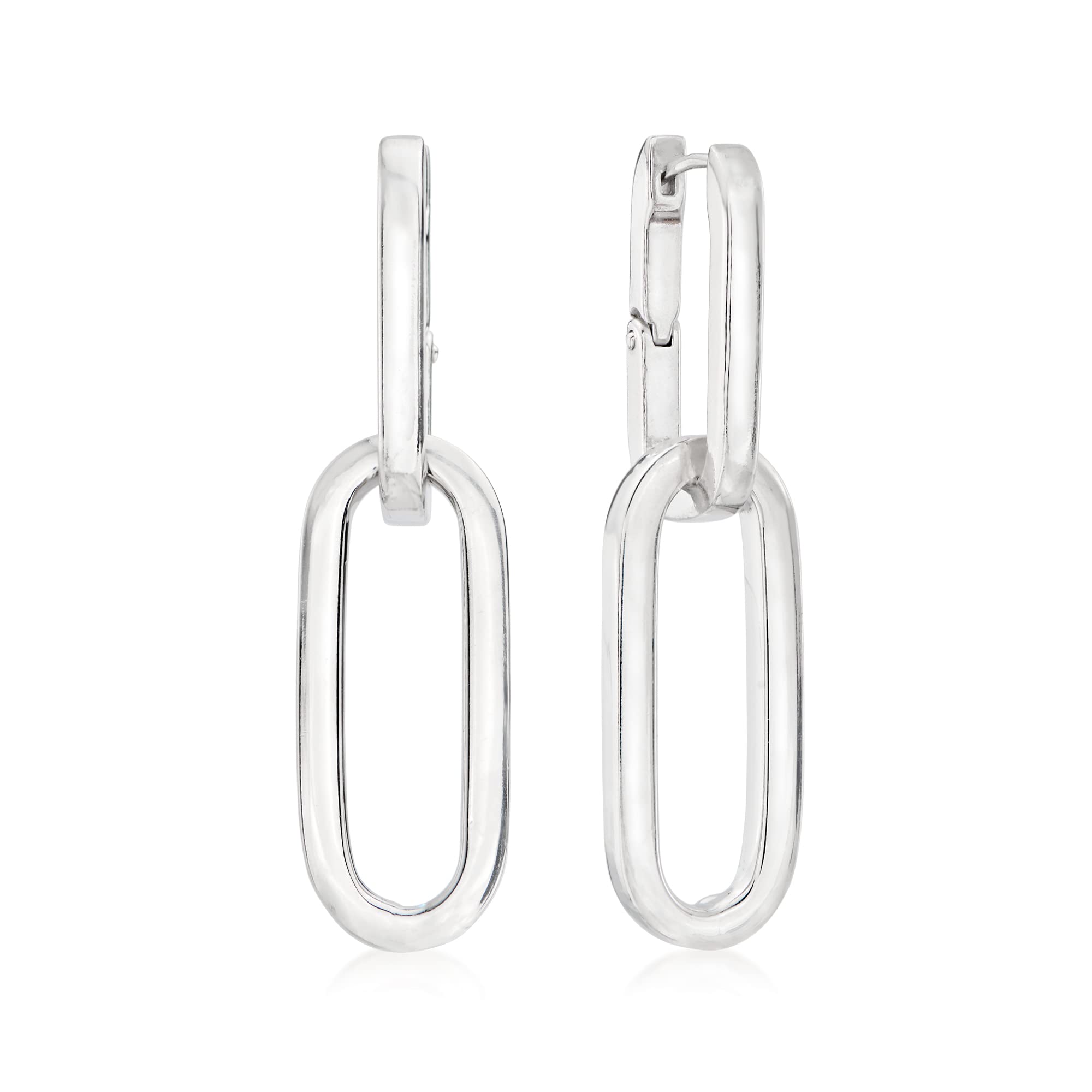 Ross-Simons Italian Sterling Silver Paper Clip Link Hoop Drop Earrings