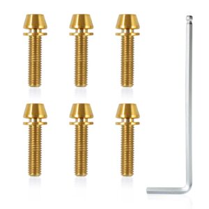 speedwox 6 pcs allen hex tapered bolts screws with hex wrench, titanium m5x20mm with washer, mtb road mountain bike bicycle stem bolt screws gold for mtb bike bicycle stem