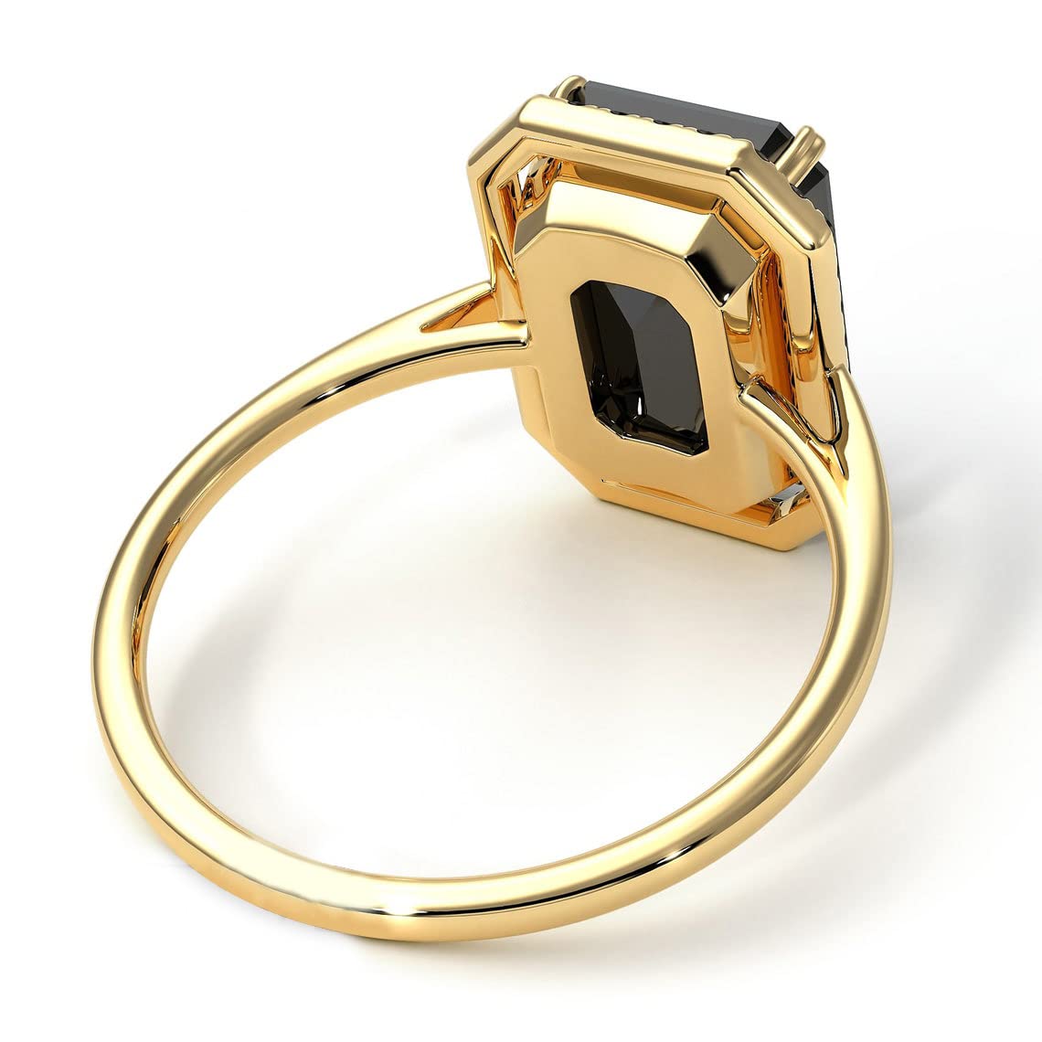 Jewelryonclick 18k Gold Plated Ring Emerald Cut Halo Diamond Jewelry Black Onyx Handcrafted Easy to Wear Ornaments Everyday Rings for Wife US Size : 7