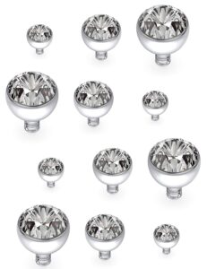 vsnnsns dermal piercing jewelry kit, 12pcs g23 titanium dermal anchor tops, internally threaded, 14g 1.6mm, 2/3/4mm, clear cz, for women men