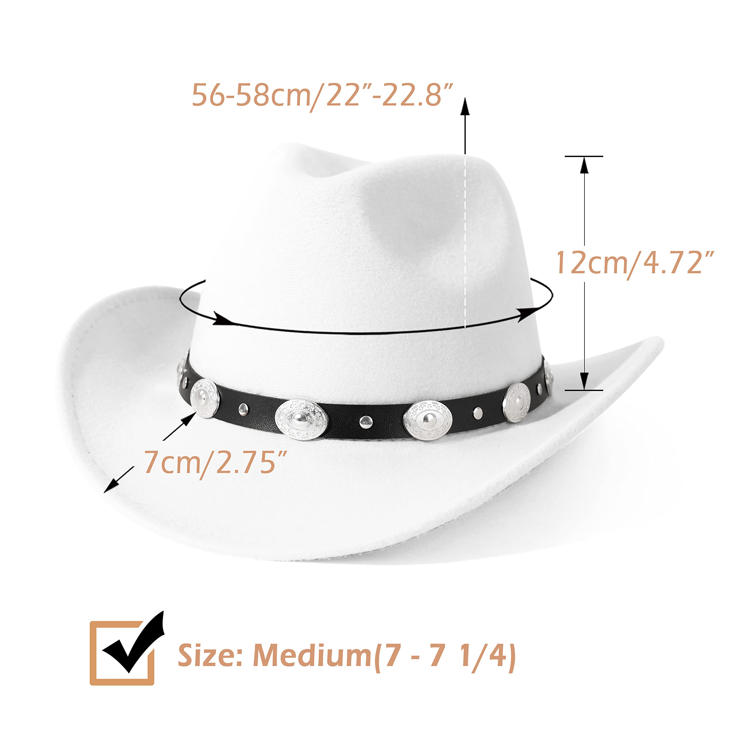 Lisianthus Men & Women's Felt Wide Brim Western Cowboy Hat R-White