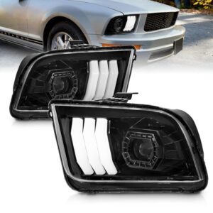 amerilite for 2005-2009 ford mustang led tube square projector black headlights headlamps assembly pair - driver and passenger side