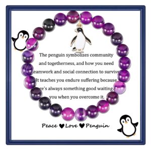 partner penguin bracelet penguin gifts inspirational penguin gifts for penguin lover friend couple (amethyst beads penguin bracelet)