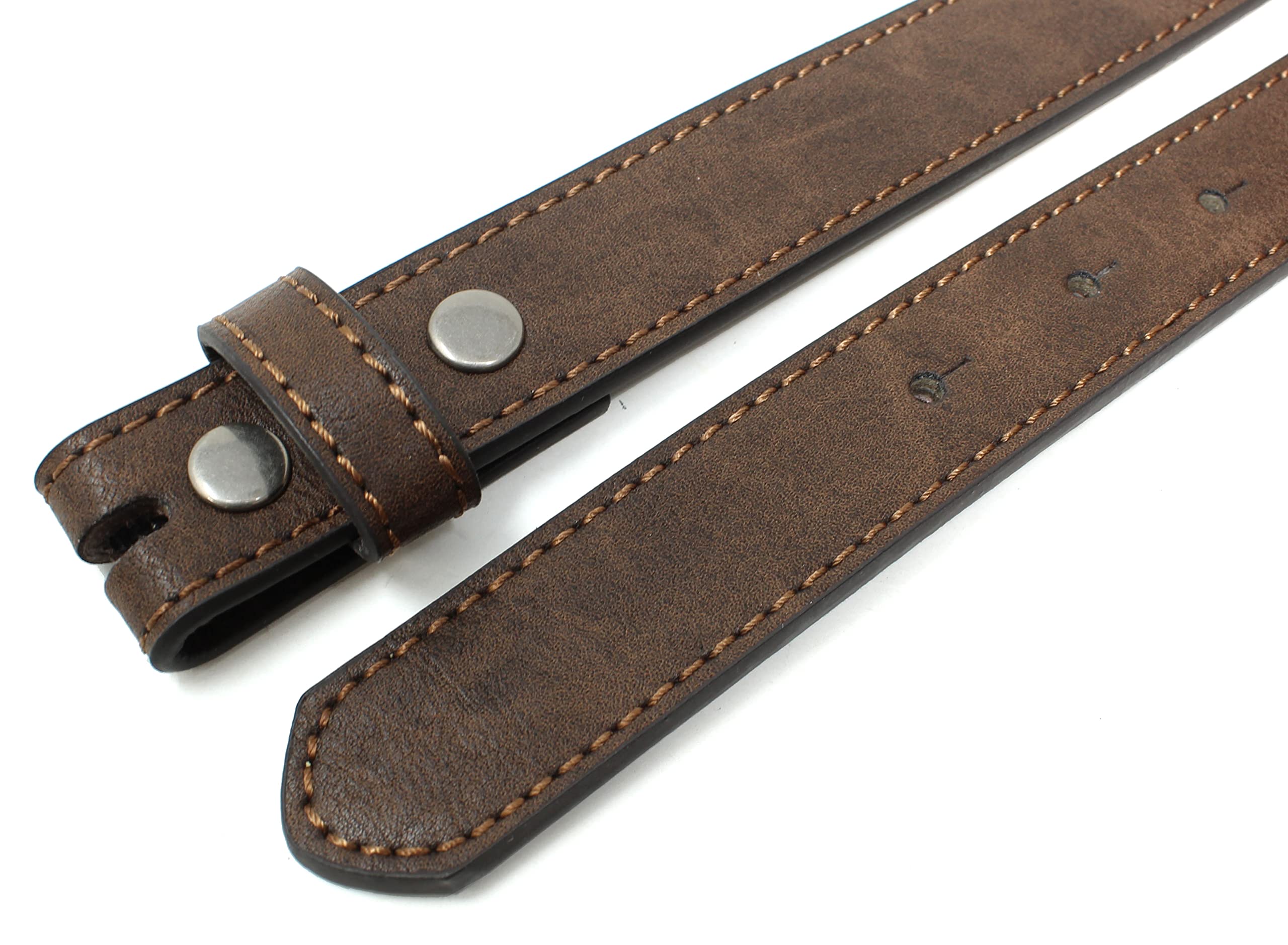 BC Belts Womens Thin Leather Belt Strap with Vintage Distressed Texture 1" Wide with Snaps (Dark Brown-XS)