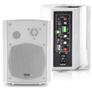 pyle 5.25'' pro-active wall-mountable bluetooth speakers - 600 watts max, 300 watts rms w/ 2-way full range stereo sound reproduction, pair, rugged & heavy duty cabinet enclosure (white) pdwr59btw