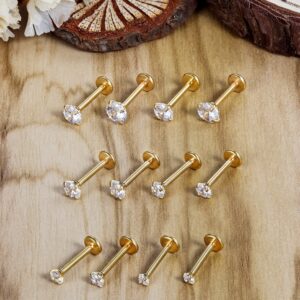 Vsnnsns 16G Lip Rings Stainless Steel Labret Jewelry Monroe Lip Rings Nail Cartilage Tragus Helix Earrings Studs Piercing Jewelry Medusa Piercing Jewelry for Women Men 16 Gauge Earrings 8mm Gold