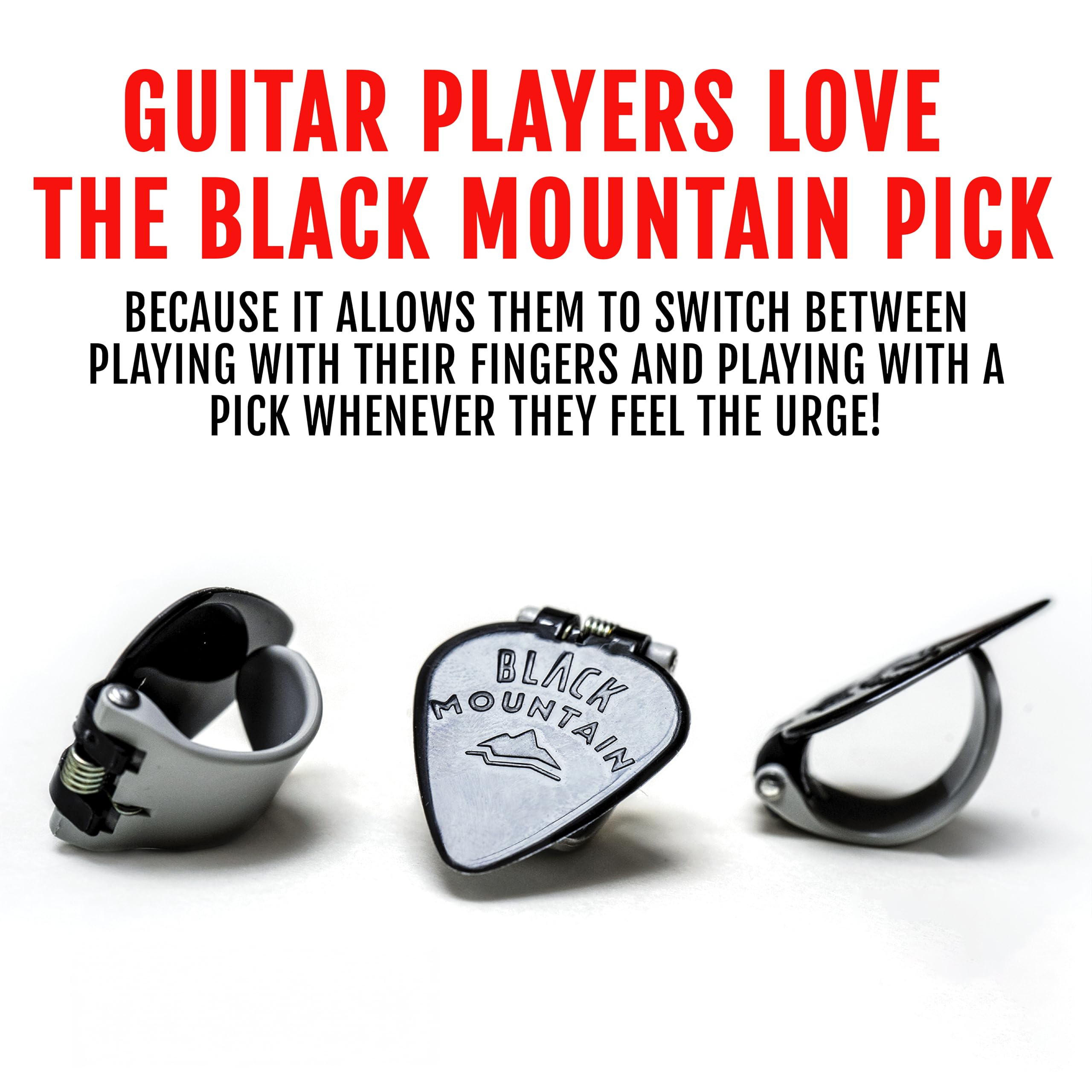 Black Mountain Variety Pack of Spring Loaded Thumb Picks for Acoustic Guitar, Electric Guitar, Ukulele, Banjo, Dobro, Mountain Dulcimer, Mandolin, and More. Universal Fit for Medium to XL Thumbs