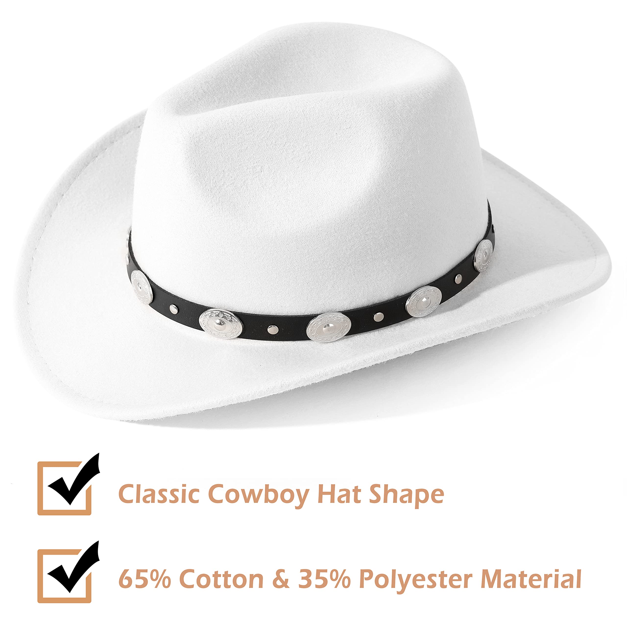 Lisianthus Men & Women's Felt Wide Brim Western Cowboy Hat R-White