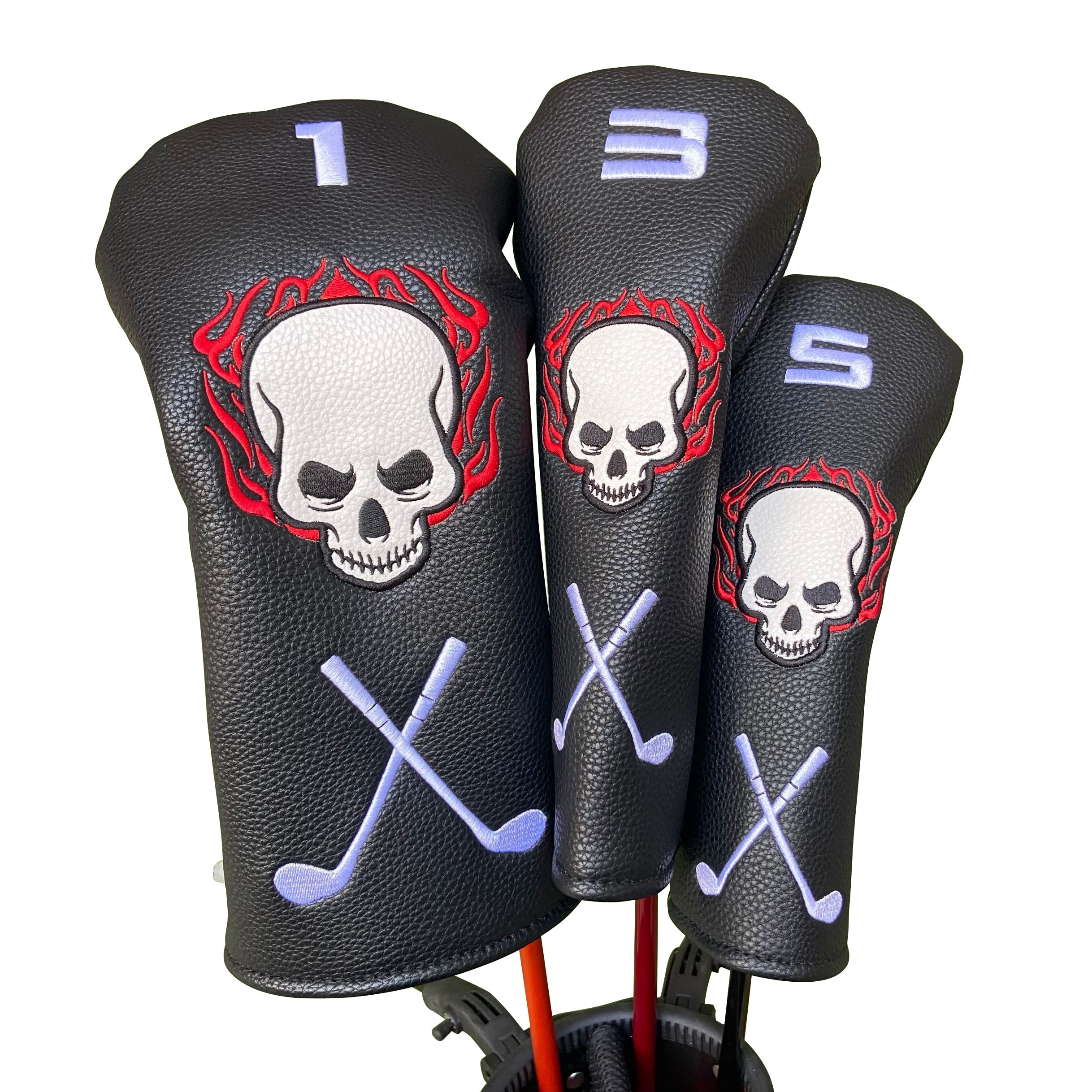 Blach Birdie Skeleton Style Head Cover Golf Club Black Leather Headcovers 1,3,5 Wood Covers