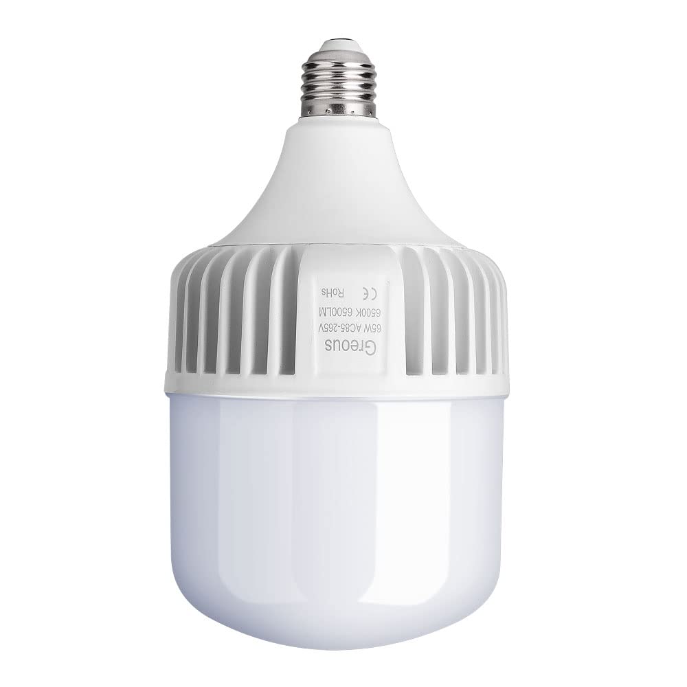 400W-500W Equivalent LED Light Bulb, Bright White Bulbs 6500K 65Watt High Lumen, Cool Daylight White E26/E27 Medium Base for Garage Warehouse Factory Workshop Street Backyard Large Area