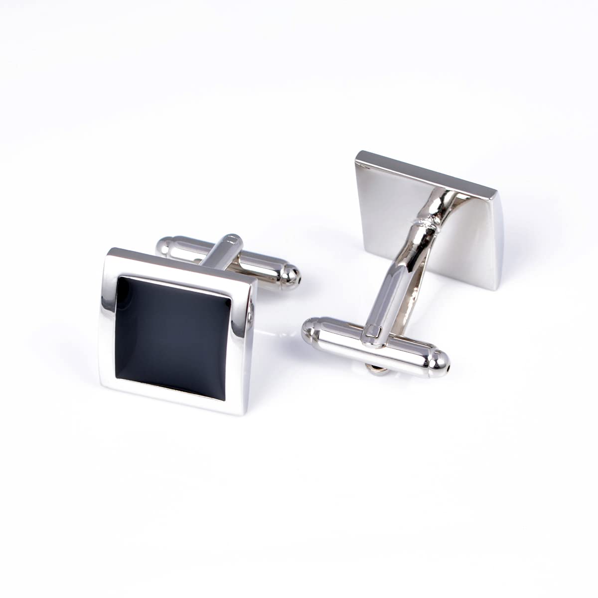 Jonwo Silver Black Tone Square Men's Cufflinks in a Gift Box Classic Tuxedo Cuff Link for Wedding Formal Business Shirt