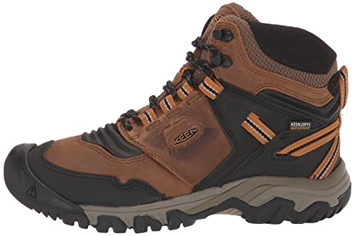 KEEN Men's Ridge Flex Mid Height Waterproof Hiking Boots, Bison/Golden Brown, 11.5 Wide