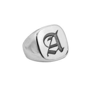 elefezar 925 sterling silver personalized square design signet ring custom gothic old english initial ring silver