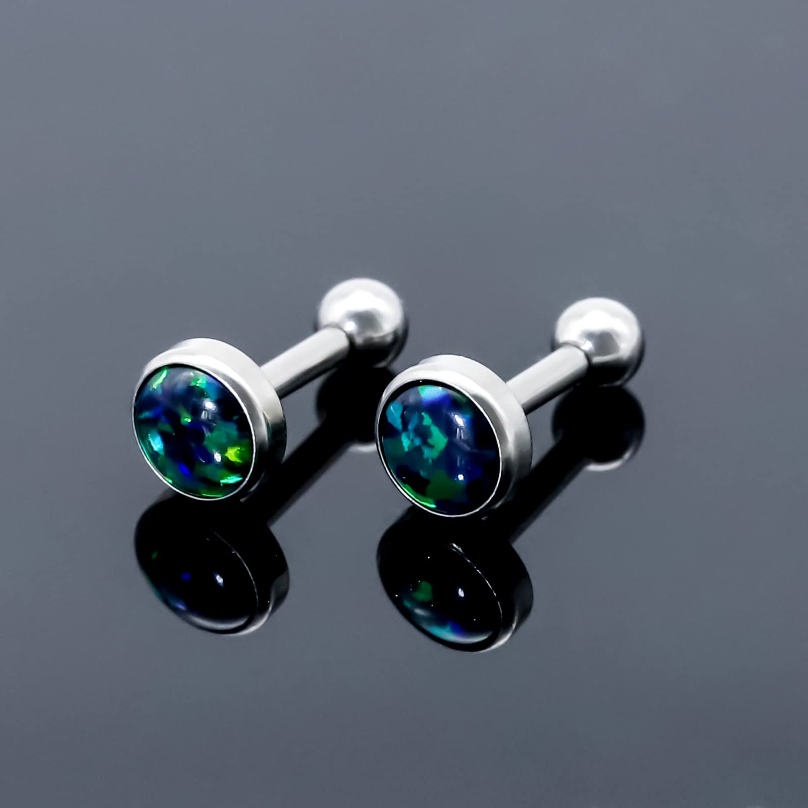 16g Titanium Internally Threaded Earrings with Screw Back for Sensitive Ears Hypoallergenic Cartilage Tragus Helix Ear Piercing Diameter (Black Opal 1, 4mm)