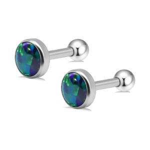 16g titanium internally threaded earrings with screw back for sensitive ears hypoallergenic cartilage tragus helix ear piercing diameter (black opal 1, 4mm)