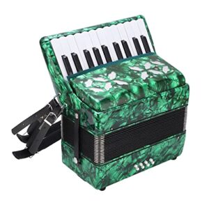 bter accordion, 22 keys 8 bass exquisite celluloid piano accordion with adjustable straps, international standard professional tuning musical instrument for beginners adults stage performance(green)