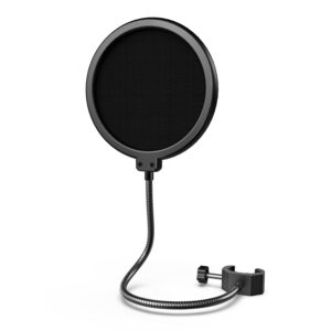 fifine microphone pop filter for boom arm or desktop stand, mic shield with dual layers, gooseneck clip, fit for streaming, podcasting, voice-over, singing for home recording studio