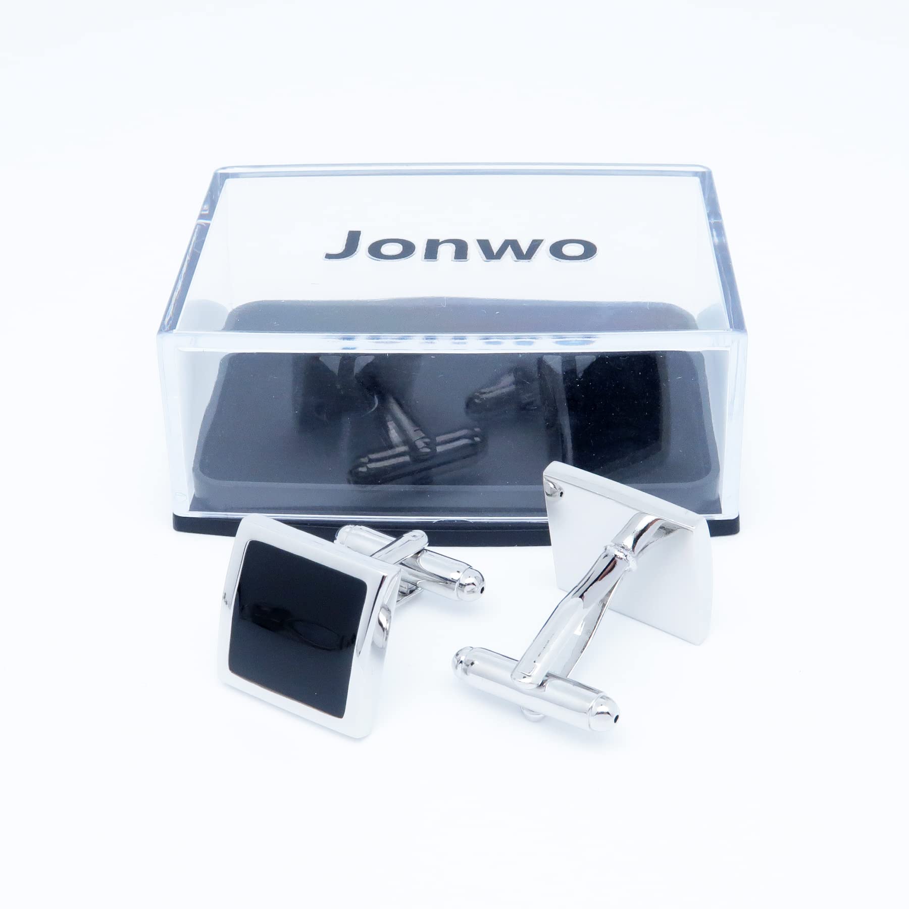 Jonwo Silver Black Tone Square Men's Cufflinks in a Gift Box Classic Tuxedo Cuff Link for Wedding Formal Business Shirt