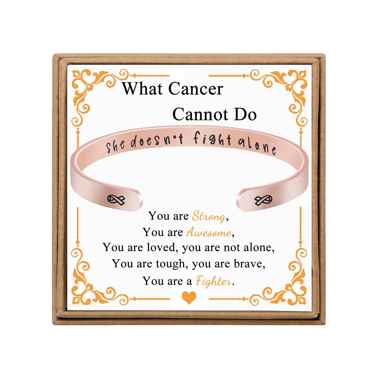 JoycuFF Cancer Survivor Gifts for Women Breast Cancer Awareness Bracelets 18K Rose Gold Cuff Bangle Inspirational Cancer Jewelry Saying She Doesnt Fight Alone