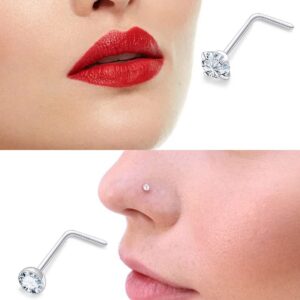 Vsnnsns 20G Nose Rings for Women Men 316L Surgical Stainless Steel L Shaped Nose Studs Screw Bone Nose Rings Piercings 20 Gauge Nostril Piercing Nose Studs Jewelry Diamond CZ 2mm Silver