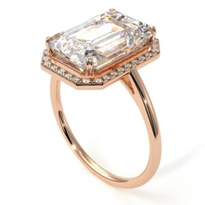 rings jewelry women gift hand made wedding dress matching ring rose gold plated ring emerald cut halo cz diamond jewelry white cubic zircon ring in size 5.5