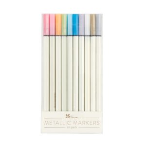 erin condren set of 10 premium metallic markers. colors - hot pink, dark coral, orange, green, royal blue, navy, purple, white & silver. writing and drawing markers