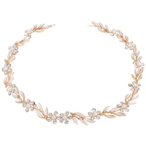 didder bride leaf pearl crystal gold hair vine headband with flowers - wedding bridal headpiece jewelry for women and girls