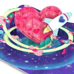 paper love pop up valentines card, 3d love galaxy - 5" x 7" cover - includes envelope and note card