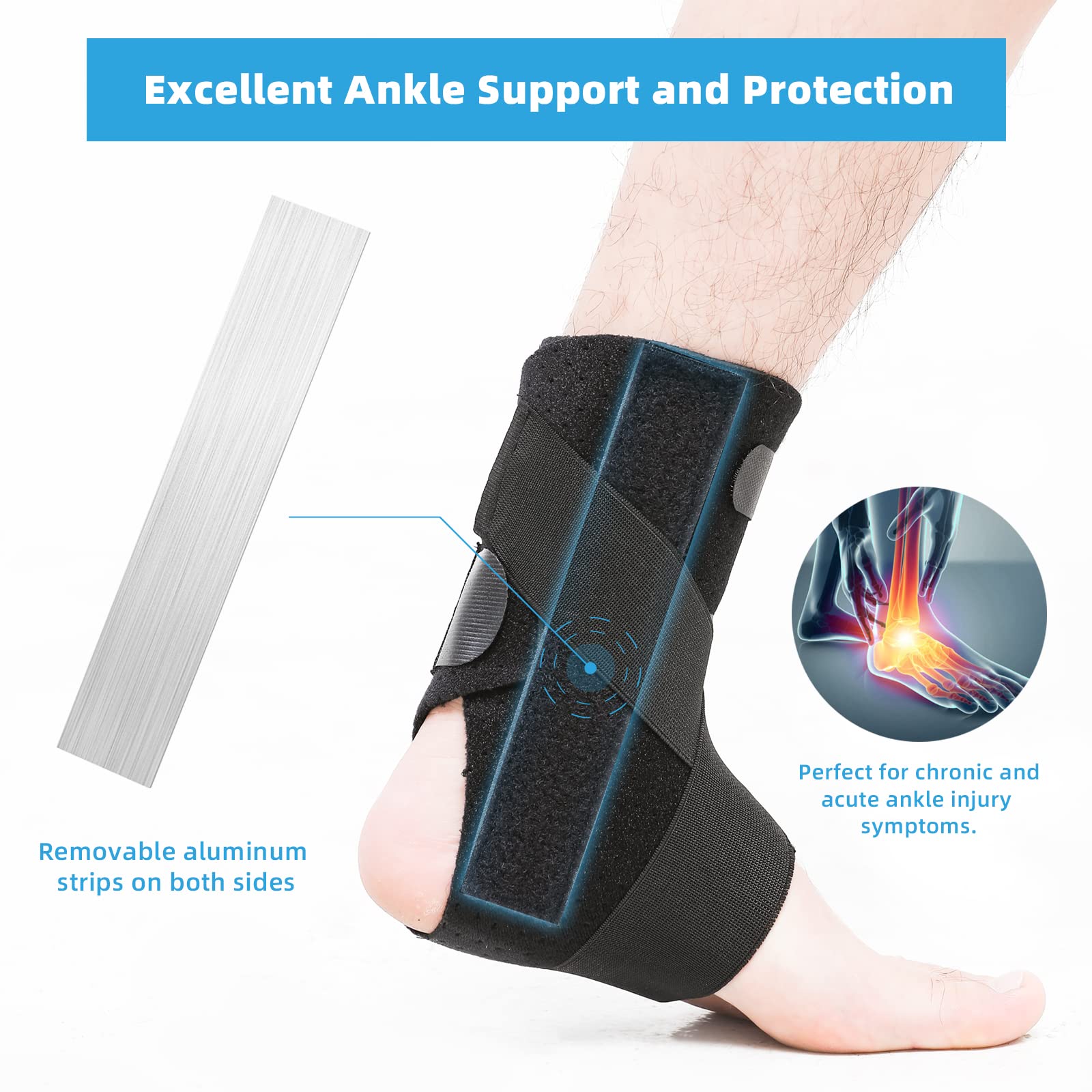 Solmyr Ankle Support Brace, Adjustable Breathable Ankle Brace for Sprained Ankle, Sports Injuries, Elastic and Comfortable Ankle Stabilizer for Women and Men (L/XL)