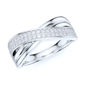 prstani sterling silver 7.6mm wide unisex crisscorss two rows simulated round brilliant diamonds wedding band fashion ring (4.5)