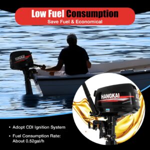 6.5HP 4 Stroke Outboard Motor, Heavy Duty Boat Motor with Water Cooling System Fishing Boat Engine with 12 Liter Fuel Tank - Tiller control, Manual start, 123CC, Short Shaft