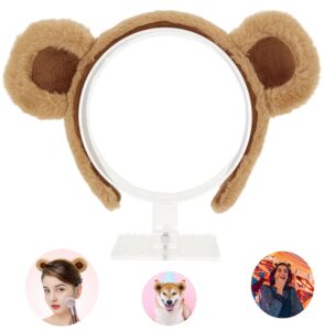 siotmera headband bear ears brown, cute care headband adult with toddler bear costume, soft makeup headband for washing face women, fluffy animal hairband for party celebration cosplay