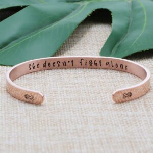 JoycuFF Cancer Survivor Gifts for Women Breast Cancer Awareness Bracelets 18K Rose Gold Cuff Bangle Inspirational Cancer Jewelry Saying She Doesnt Fight Alone