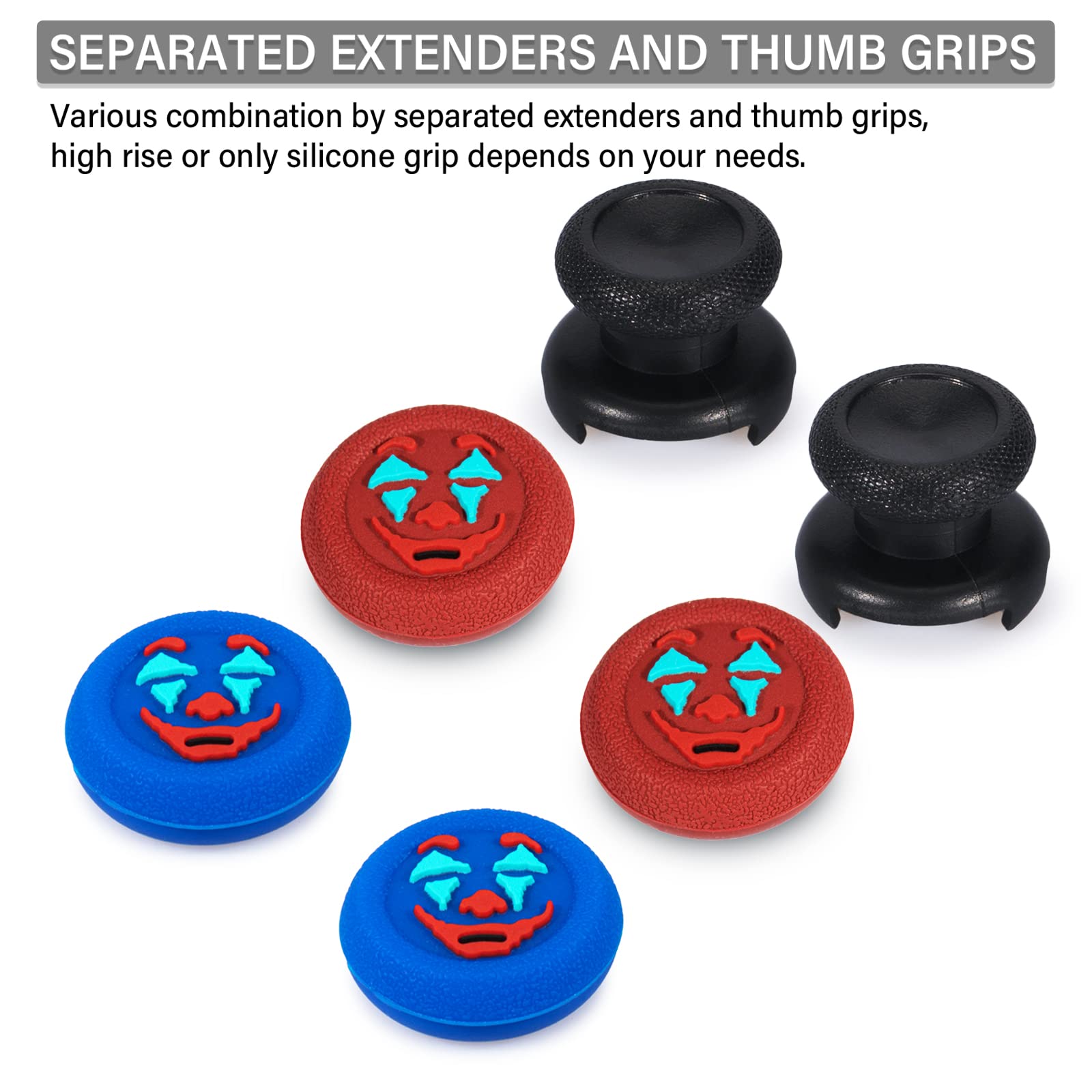 Playrealm FPS Thumbstick Extender &Texture Rubber Silicone Grip Cover 4 Sets for Xbox Series X/S & Xbox One Controller(Joker Red+Blue)