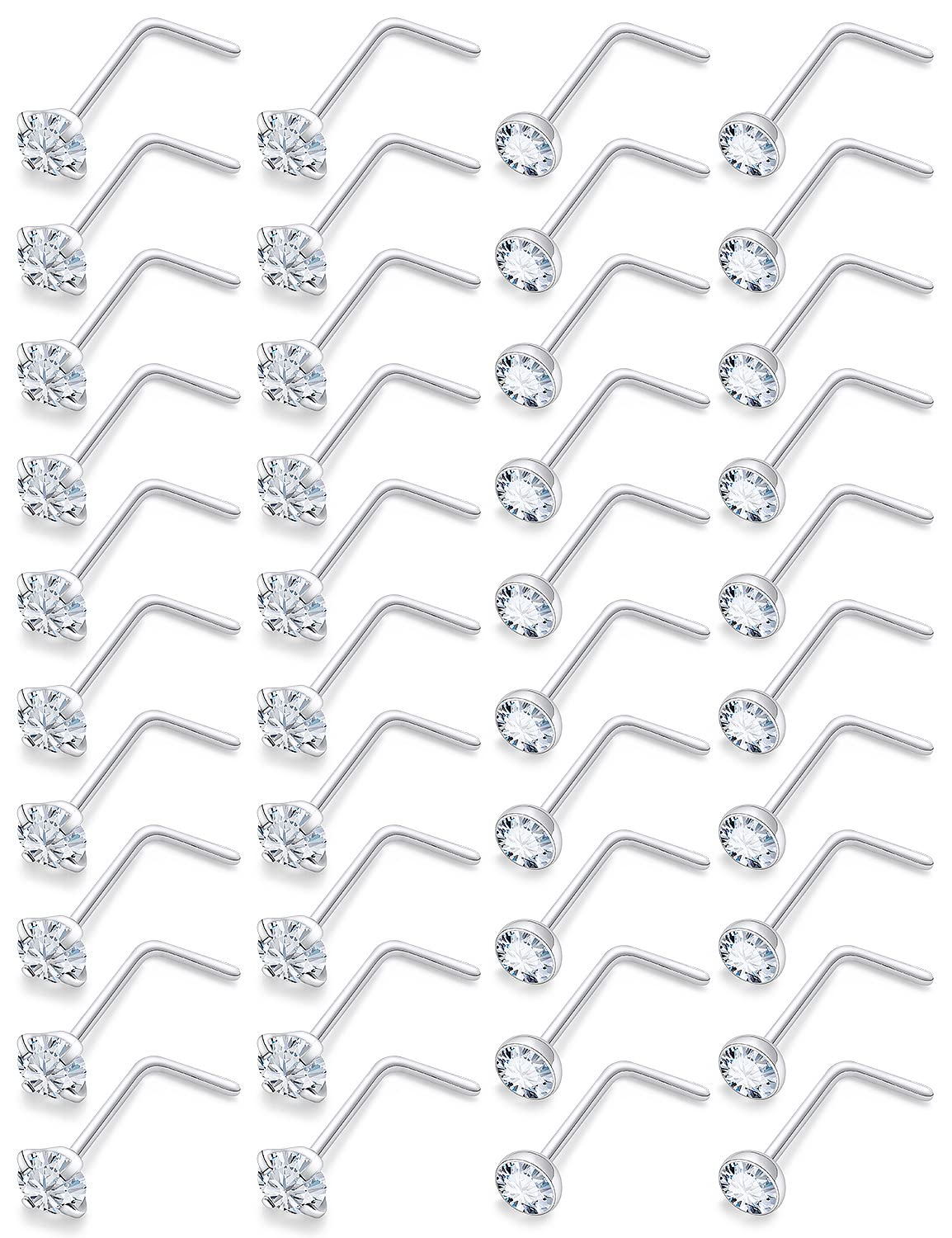 Vsnnsns 20G Nose Rings for Women Men 316L Surgical Stainless Steel L Shaped Nose Studs Screw Bone Nose Rings Piercings 20 Gauge Nostril Piercing Nose Studs Jewelry Diamond CZ 2mm Silver