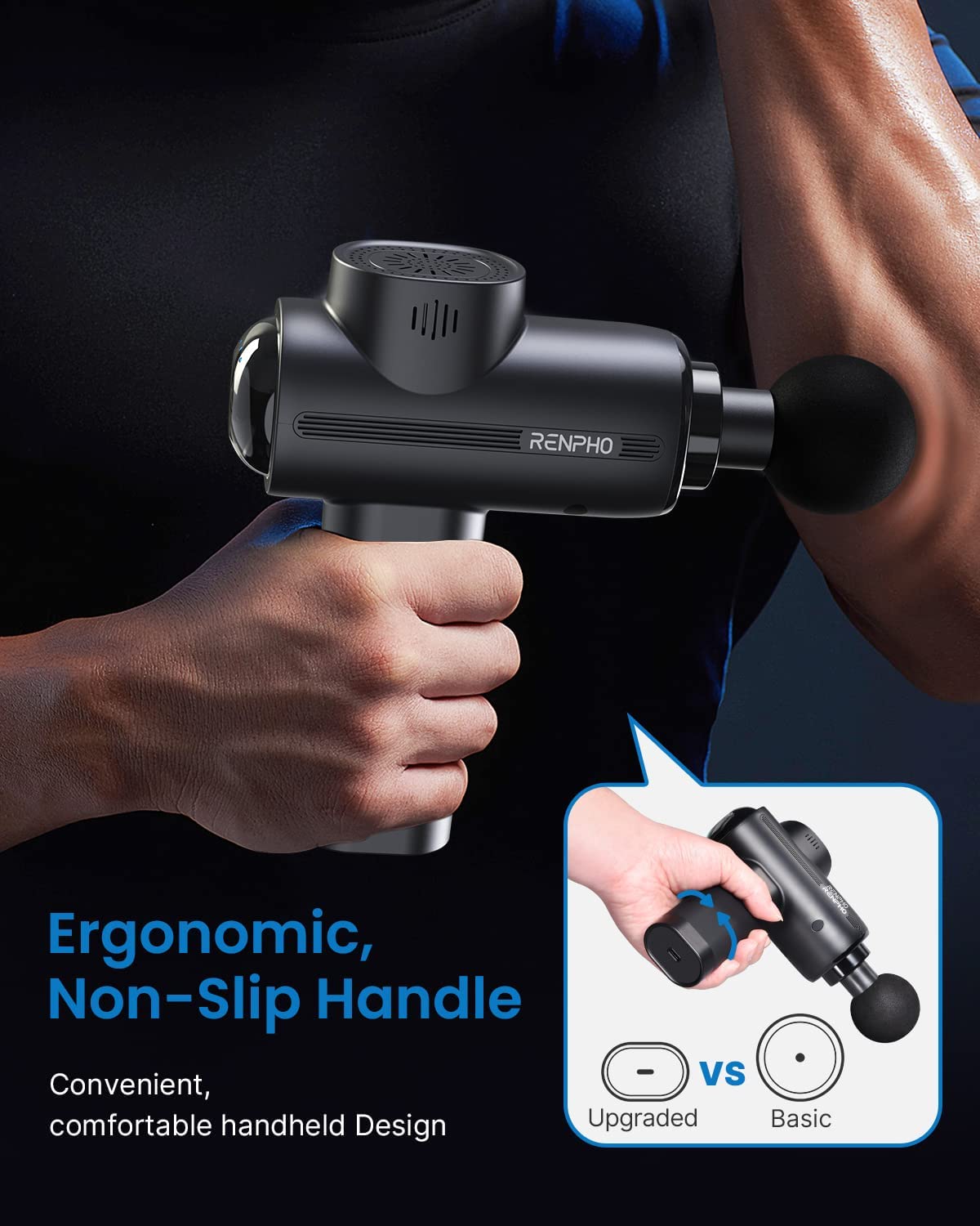 RENPHO Active Massage Gun Deep Tissue, Percussion Handheld Muscle Massager Gun for Body Neck Pain Relief, Electric Mini Back Massager for Athletes Men Women, FSA HSA Eligible