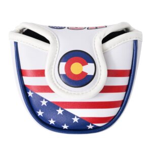 mile high life | us states flag mallet putter cover | synthetic leather golf head covers | america flag putter headcover compatible with odyssey/taylormade/scotty cameron putters (colorado)