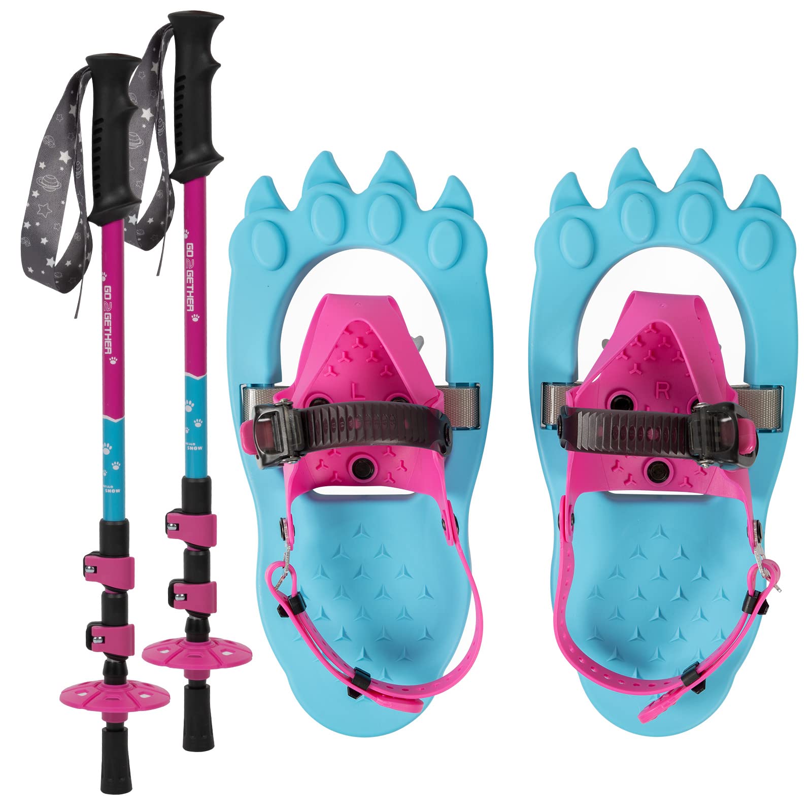 G2 16 Inch Kids Snowshoes Set with Trekking Poles, Snow Baskets, Storage Bag, Fast Ratchet Binding Design, for Child Youth Boys and Girls (Blue)