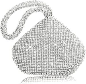 women's evening bag rhinestone purse handbags triangle style chain clutch purse bag sparkly party prom wedding purse (silver)