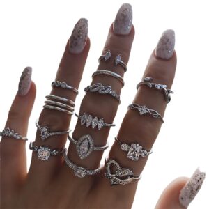 15pcs vintage star & moon knuckler ring silver joint knuckle ring set for women and girls, midi ring bohemian knuckle ring sets fashion finger vintage silver stackable rings knuckle midi rings silver