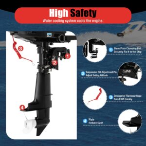 6.5HP 4 Stroke Outboard Motor, Heavy Duty Boat Motor with Water Cooling System Fishing Boat Engine with 12 Liter Fuel Tank - Tiller control, Manual start, 123CC, Short Shaft