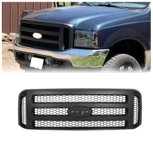 hecasa mesh style front grille 2006 style compatible with 1999-2004 ford super duty f250 f350 f450 f550 excursion front radiator grill hood grille black