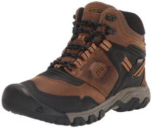 keen men's ridge flex mid height waterproof hiking boots, bison/golden brown, 11.5 wide