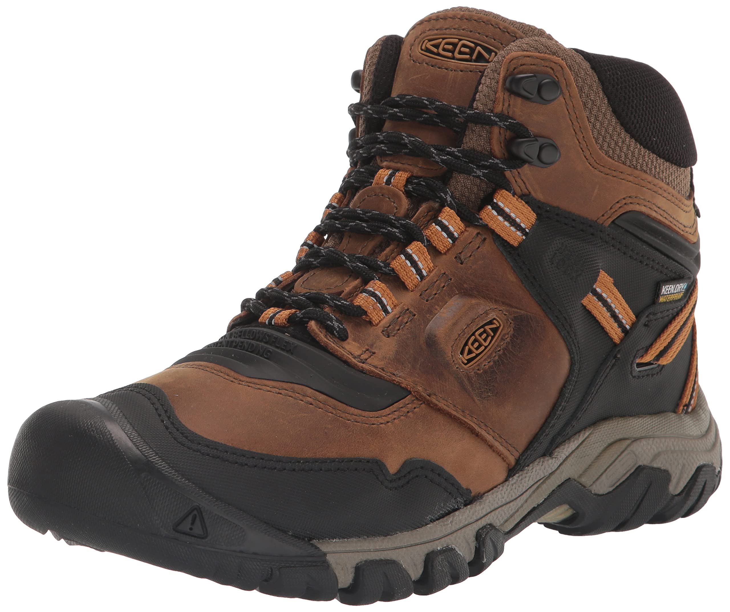 KEEN Men's Ridge Flex Mid Height Waterproof Hiking Boots, Bison/Golden Brown, 11.5 Wide