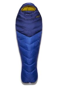 rab neutrino 400 down insulated lightweight mummy sleeping bag for climbing and mountaineering - nightfall blue - 20 degree, regular, left zip