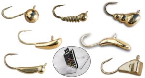 tungsten ice fishing jigs - lucky 14 pack gold 4-6mm free tackle box case included 1-2gm #8-10 hook lure bait walleye crappie panfish trout